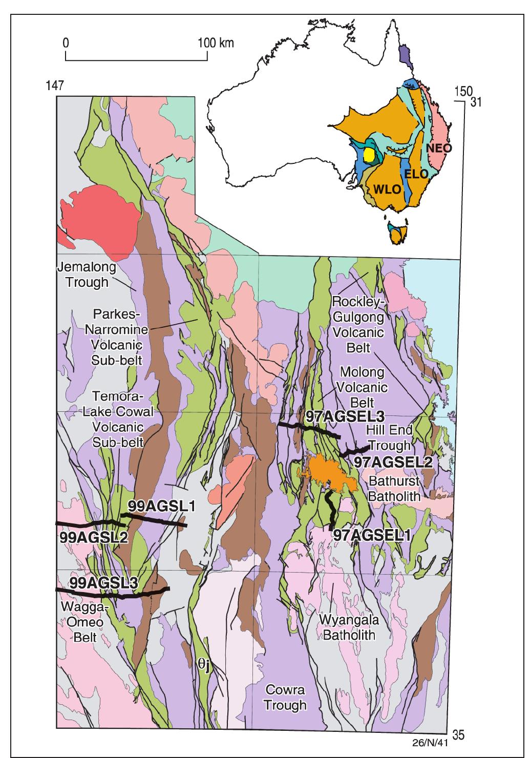 Main figure: location map -eastern belt of the lachlan