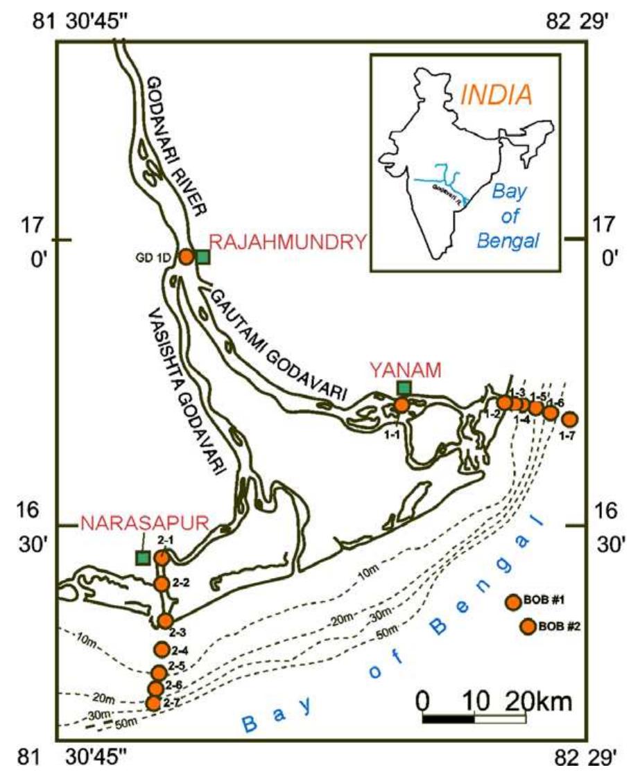 Map of the godavari delta showing locations of the sample