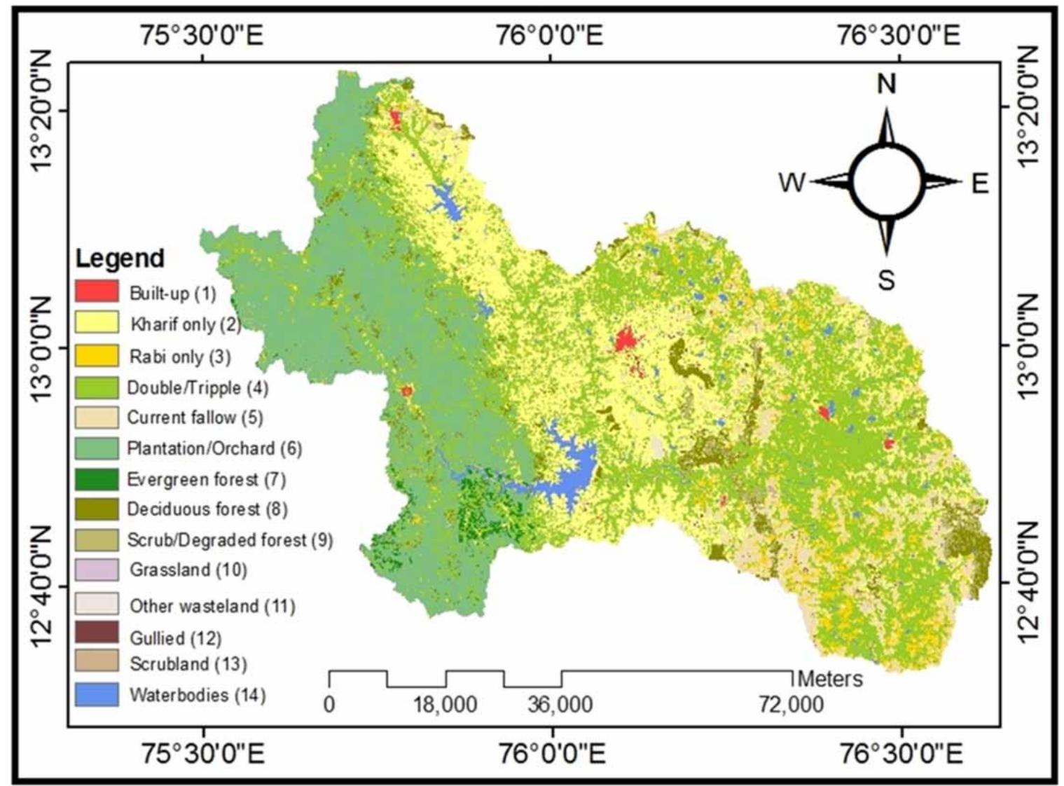 | lu/lc map of hemavathi river basin for the year 2020