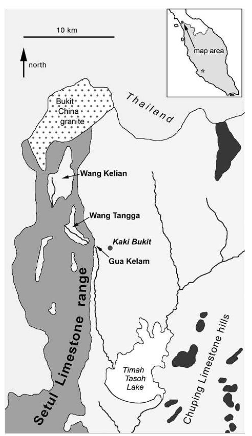 Outline map of northern perlis. away from the limestones and