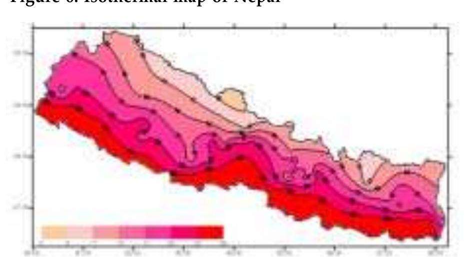 Isothermal map of annual temperature trends in nepal