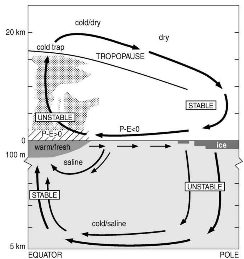 Cross-section summarising ocean—atmosphere interactions