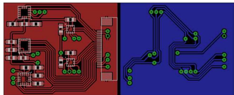 Imu pcb layout, 1 layer (red) - 2 layer (blue) an inertial