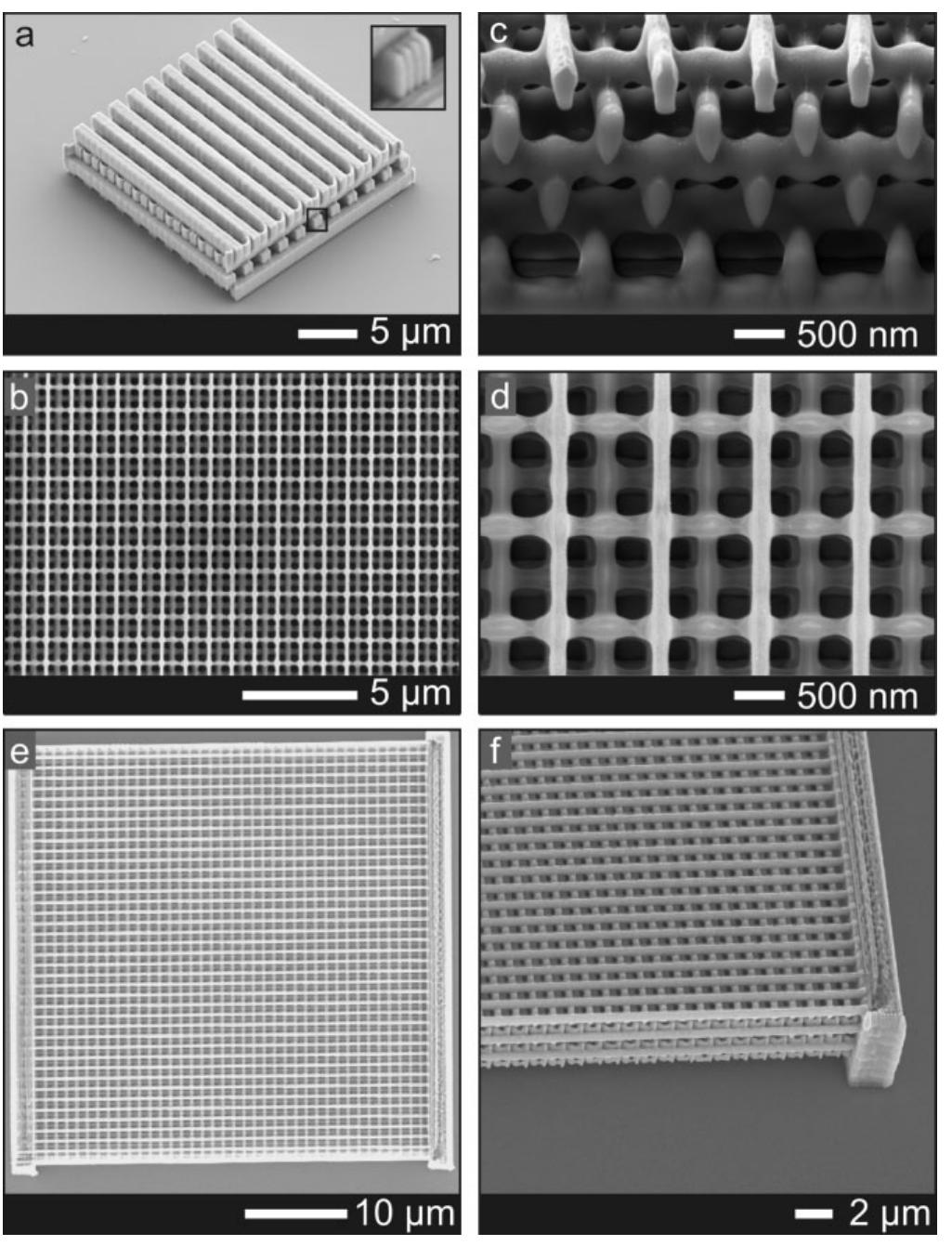Scanning electron microscopy images of as2s3 woodpiles. a)