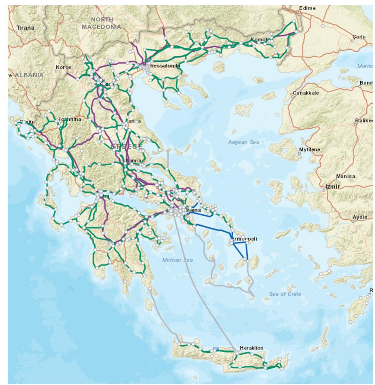 Map of the interconnected hellenic transmission system
