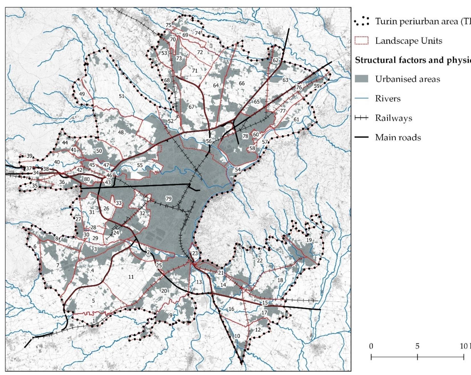 Map of the peri-urban landscape units. av the structuring