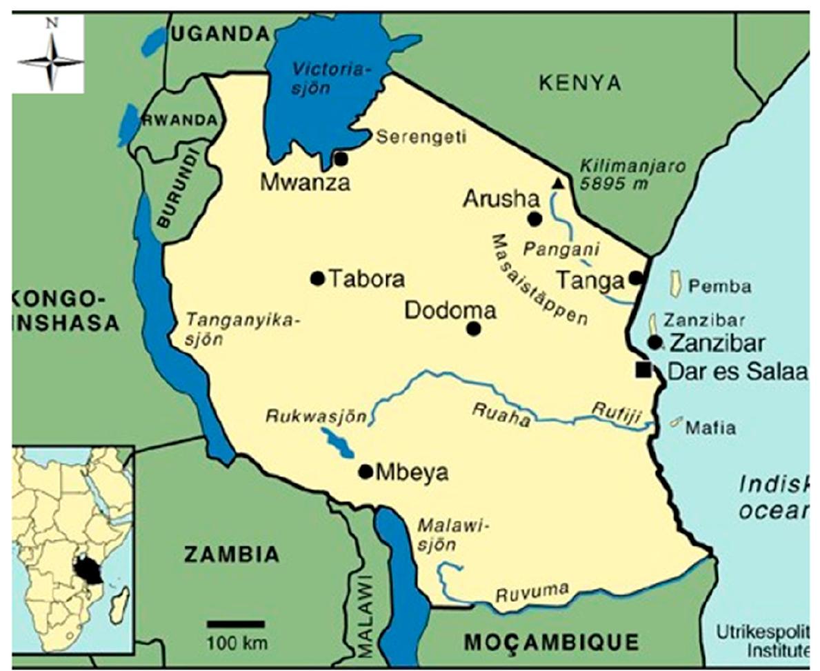 Map of tanzania and its borders [22]. tanzania is bordered