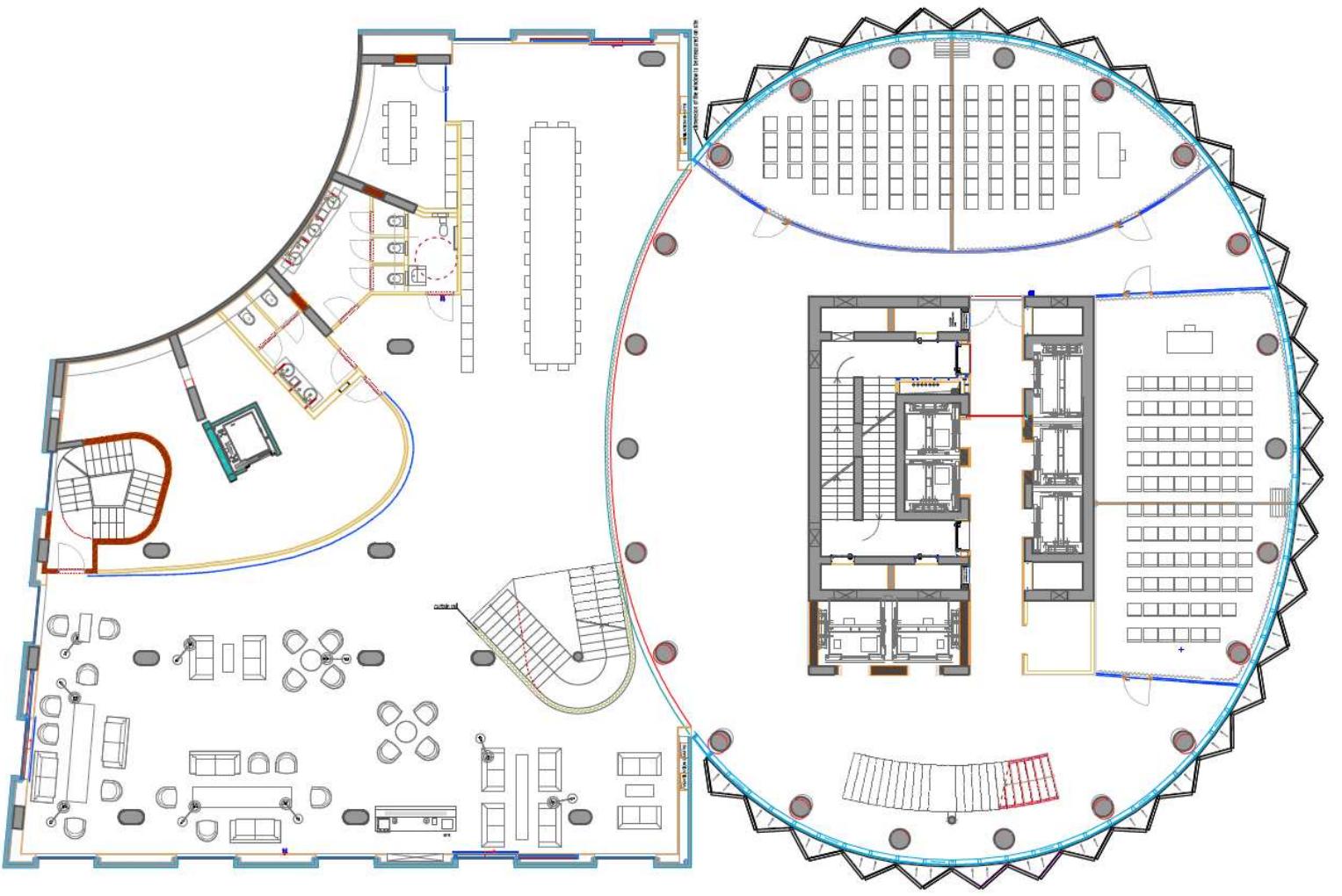 Ground floor plan layout (entrances, lobby, reception, lobby
