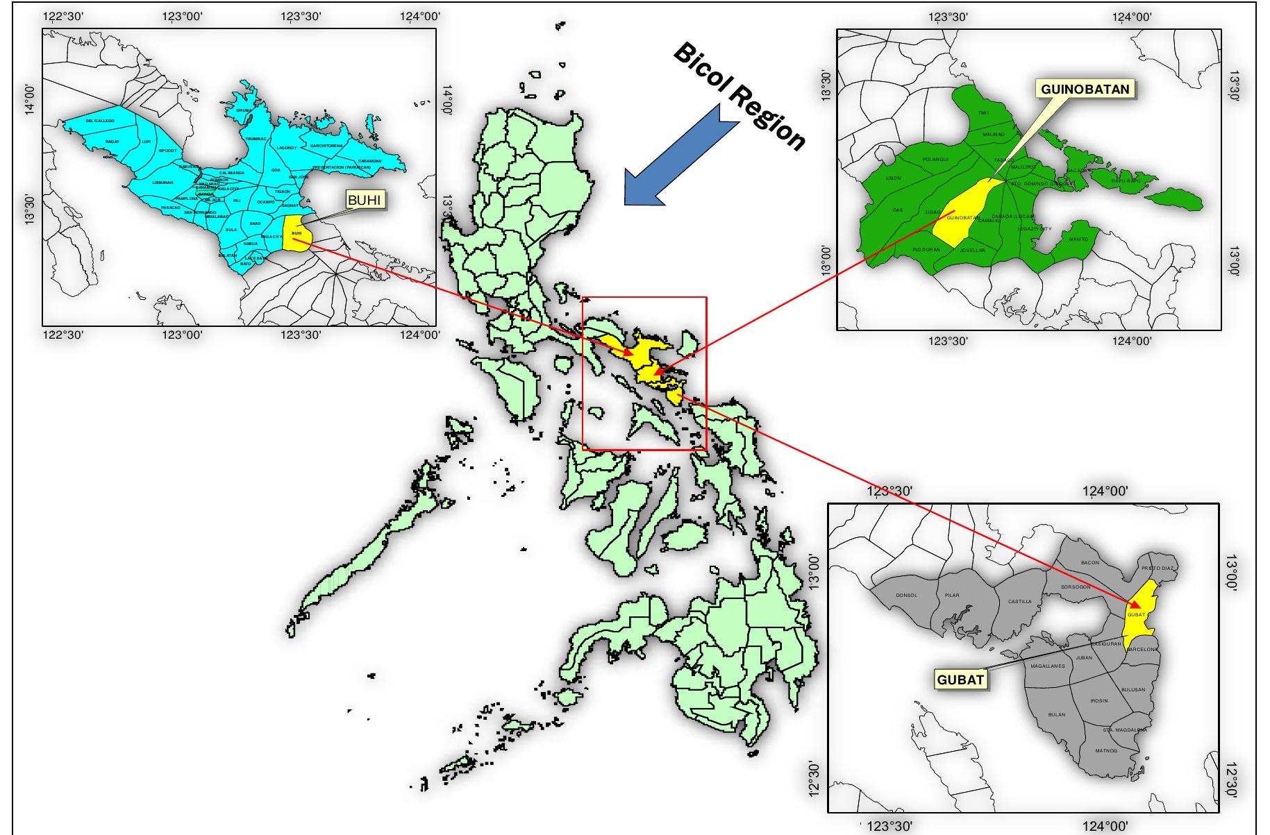 Project location map showing the three pilot municipalities