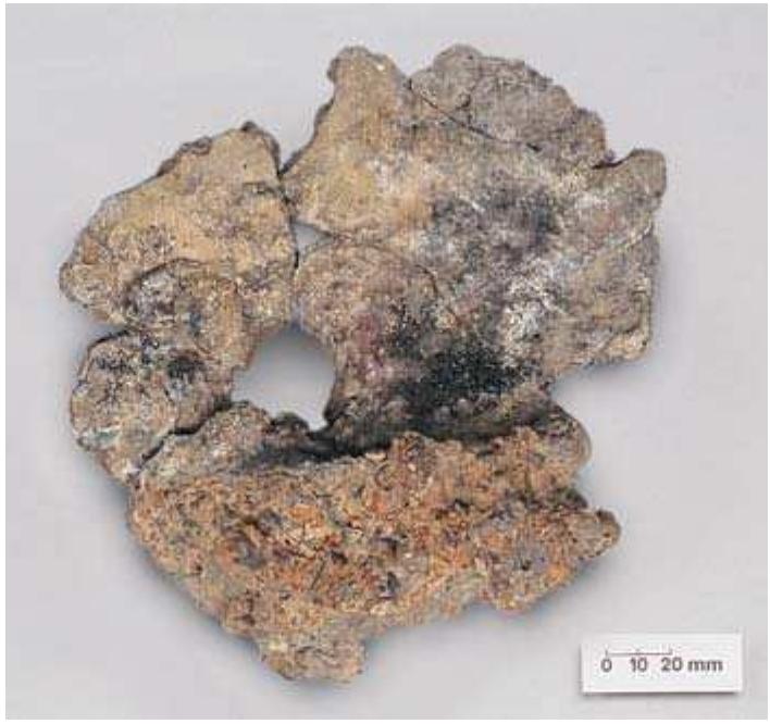 Vitrified clay lining with a blowing hole, from the roman