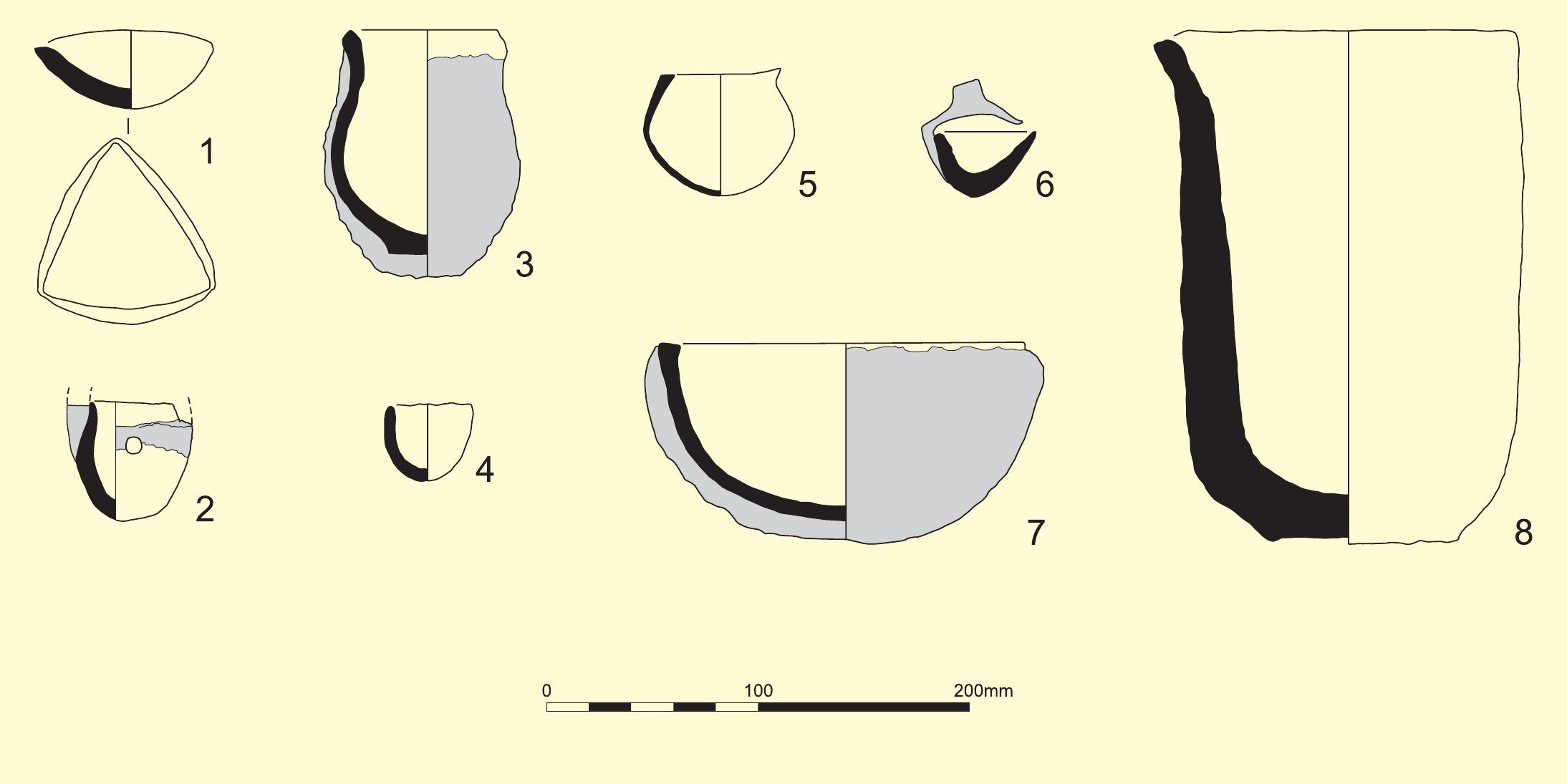 Drawings of common crucible forms of iron age to