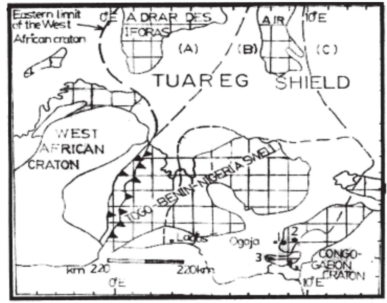 Geological map of parts of west africa showing the position