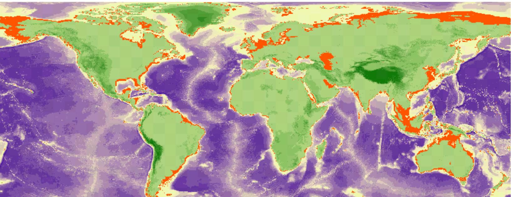 Map illustrating the emergent parts of the continental