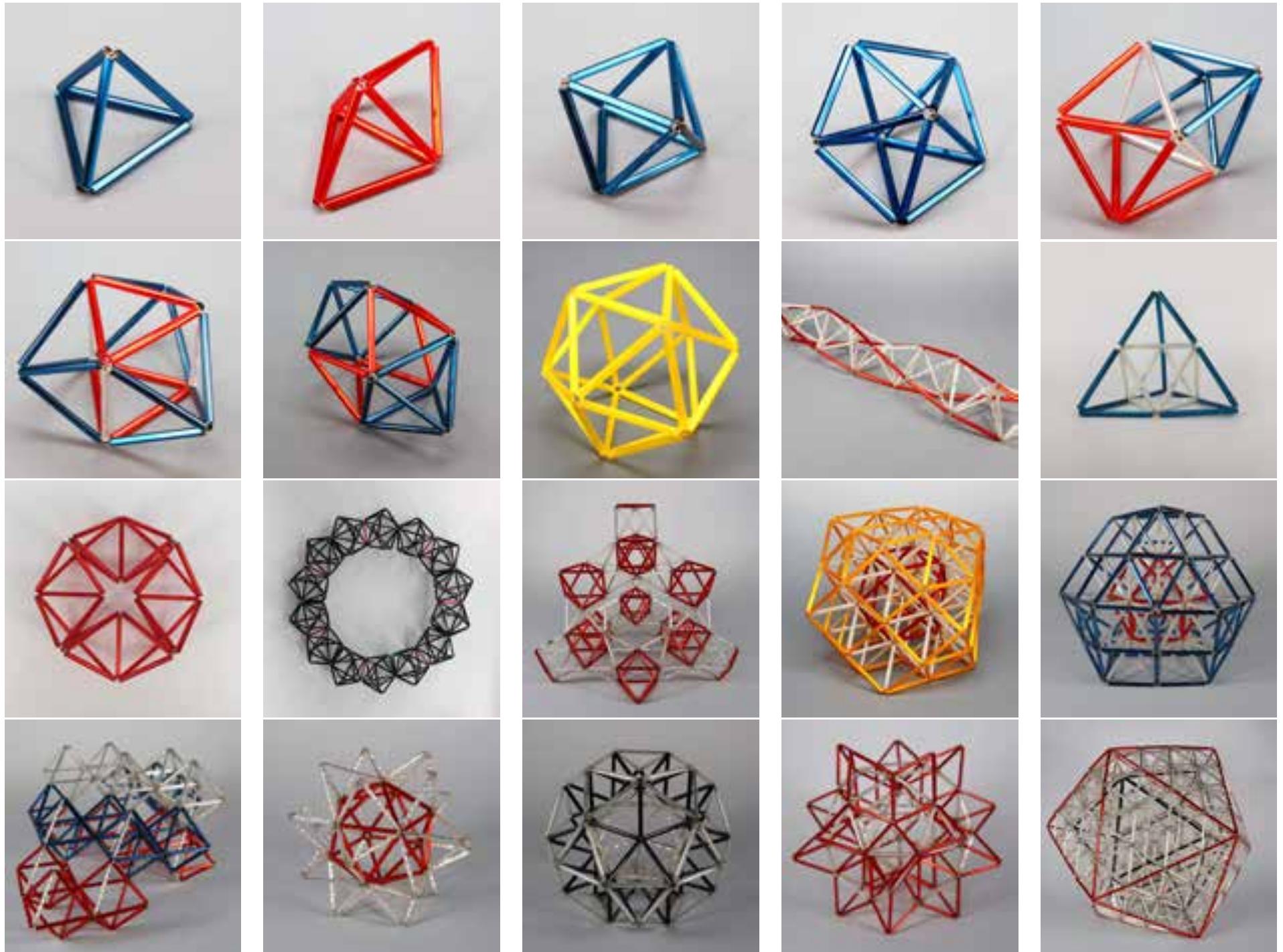 Skeletal truss models. first row: tetrahedron, trigonal