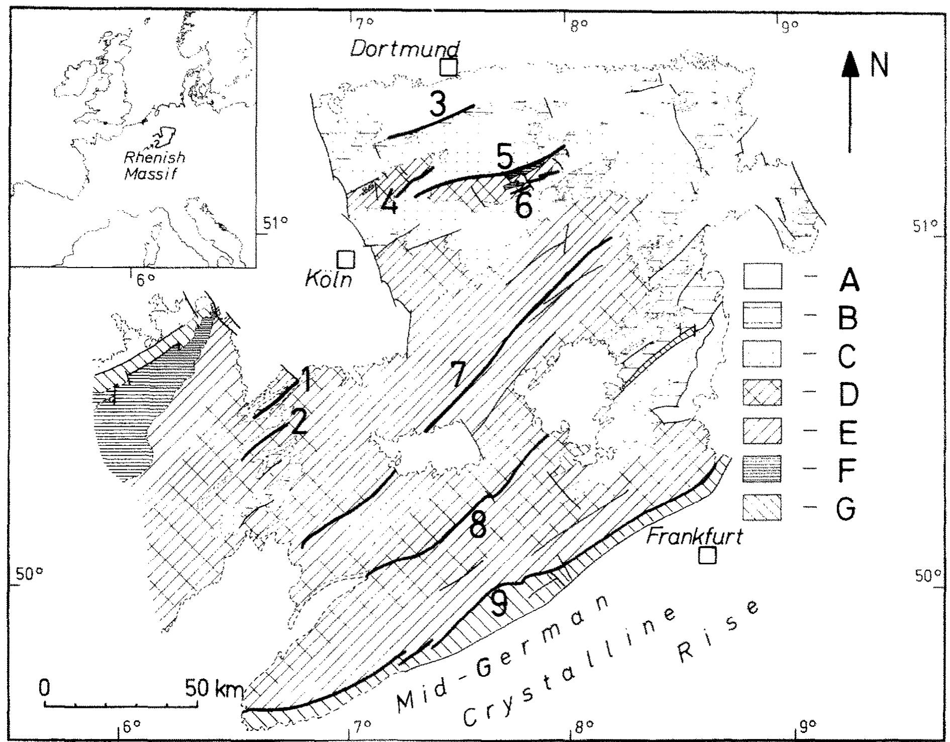 Geological map of the rhenish massif. 4 = carboniferous; b=