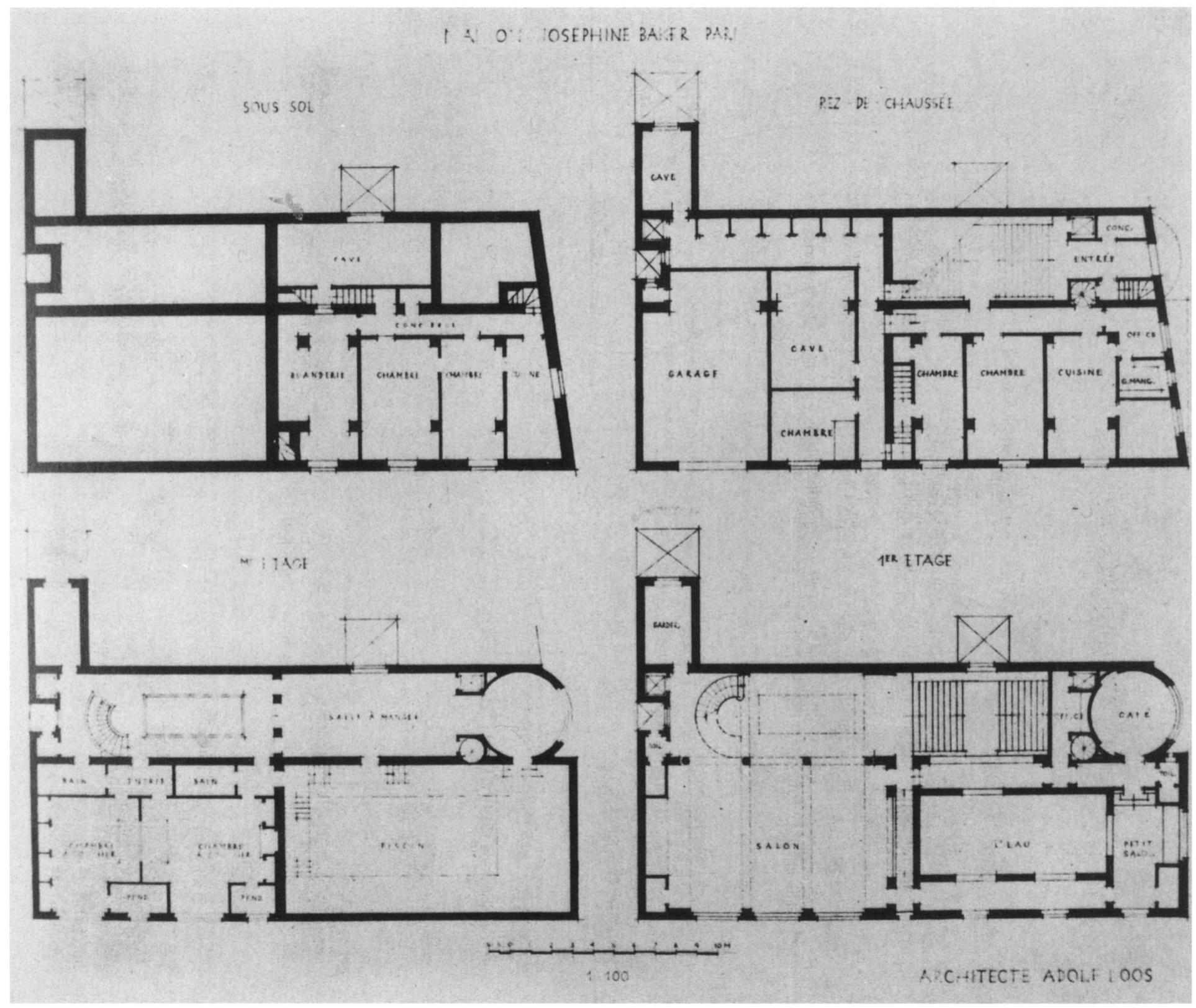 Adolf loos, baker house project, floor plans, 1927-1928.