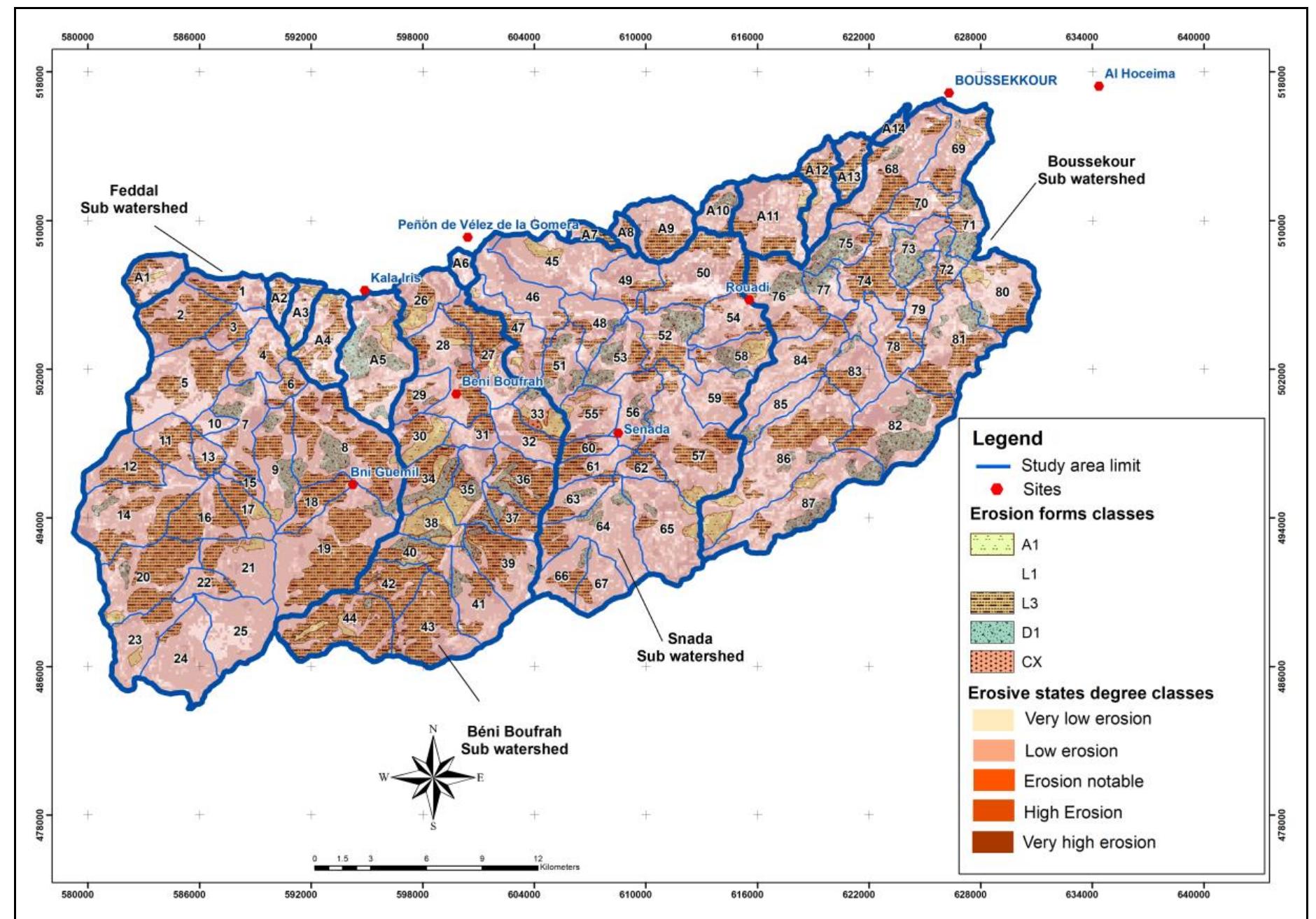 Consolidated map of water erosion in the catchment areas