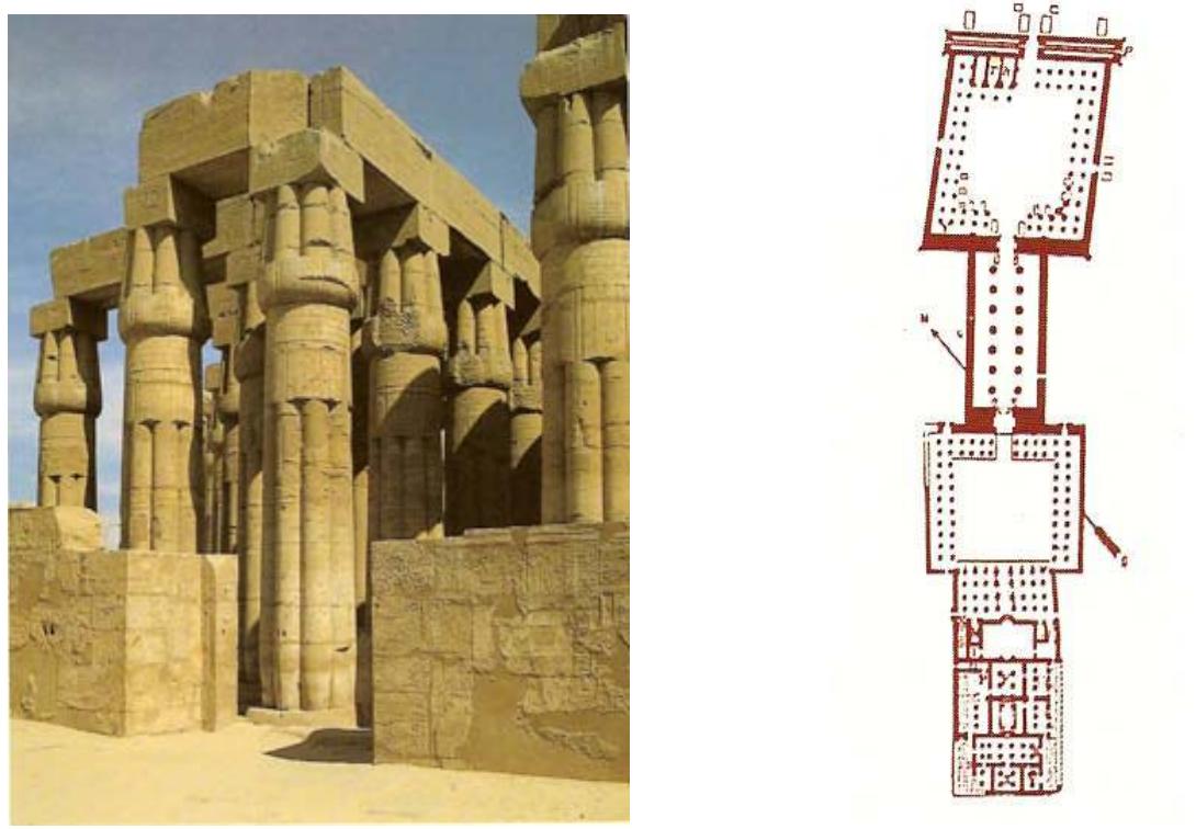 -4: view from and plan of luksor temple, egypt.