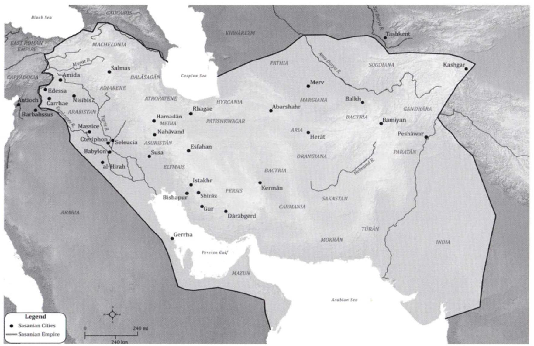 Map of the sasanian empire (adapted from adapted from