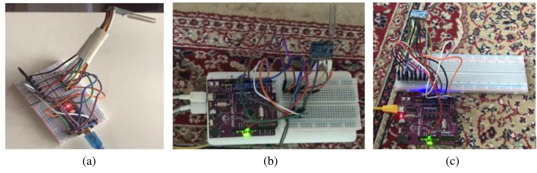 The prototype of (a) lora tracker 1, (b) lora tracker 2, and