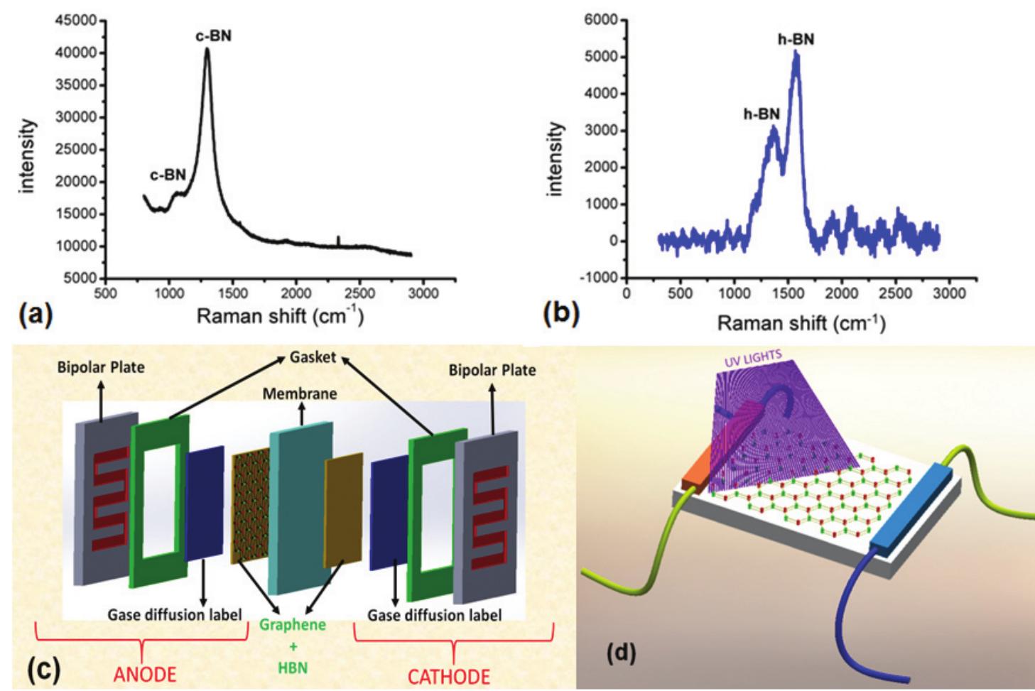 (a) raman spectra of cbn, (b) raman spectra of hbn, (c)