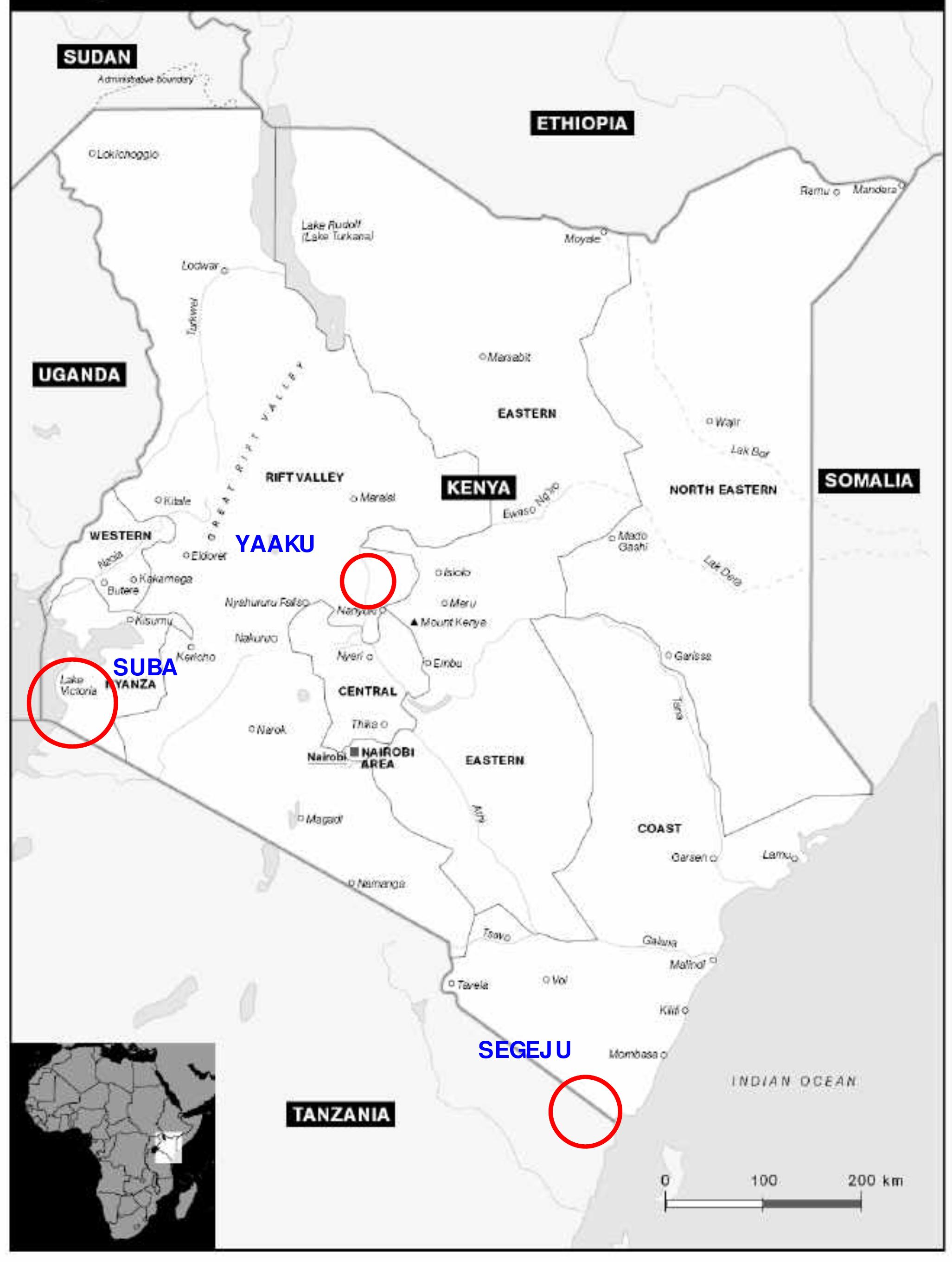 Map of kenya showing geographical location of the segeju,