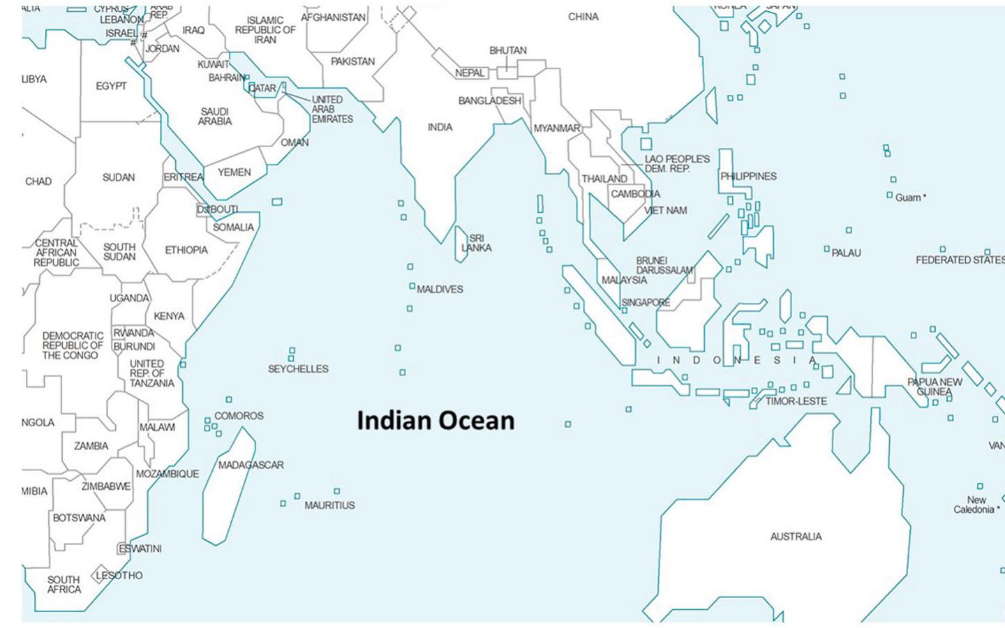 Map of the indian ocean. based on un stylized map of the