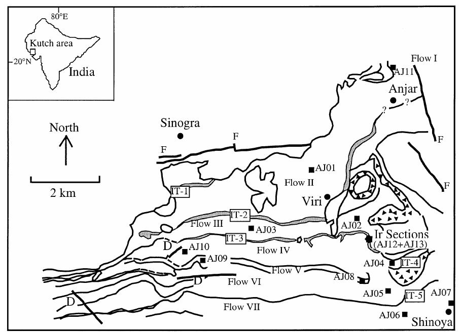 Simplified geological map of basalt flows (see text and