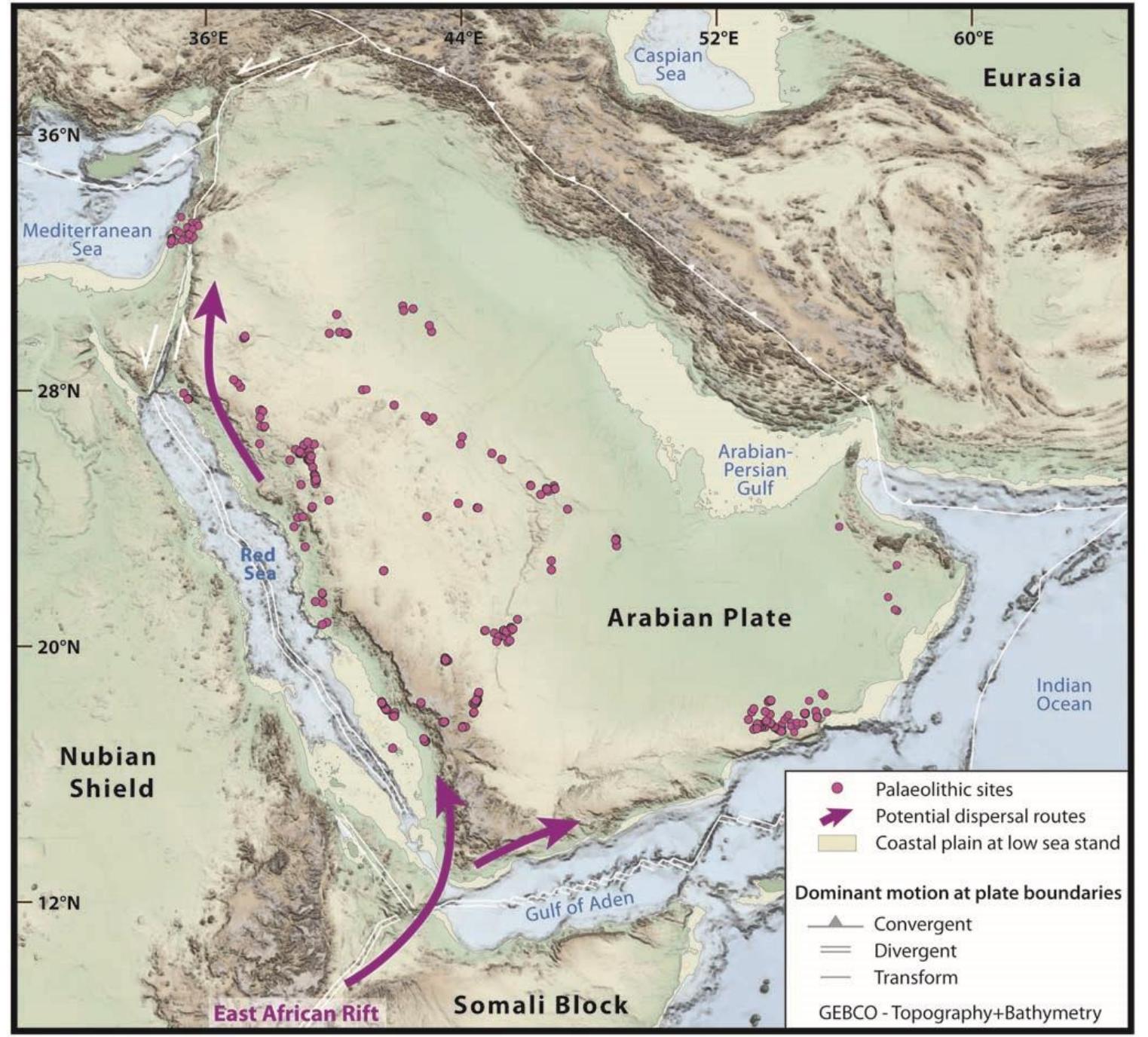 Map of the arabian peninsula showing major geological and