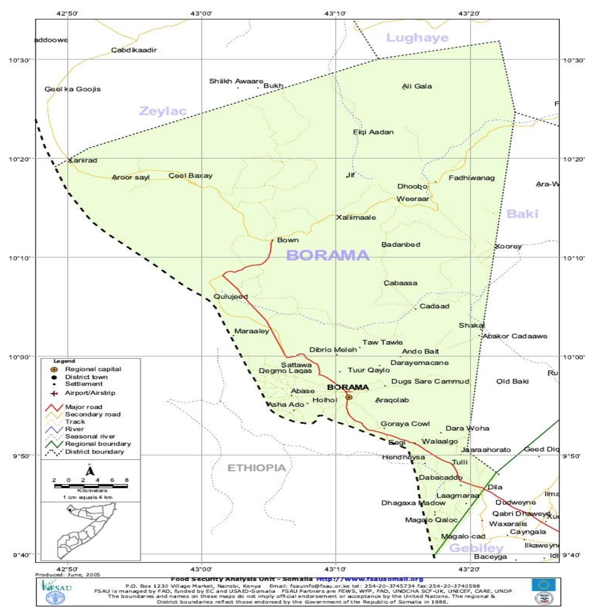 Map of borama district