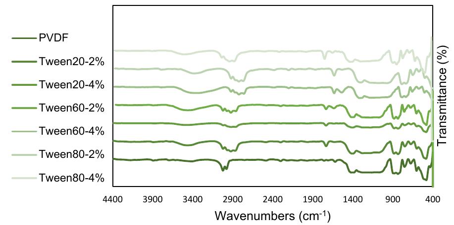 Ftir spectra of the pvdf membranes prepared in the absence
