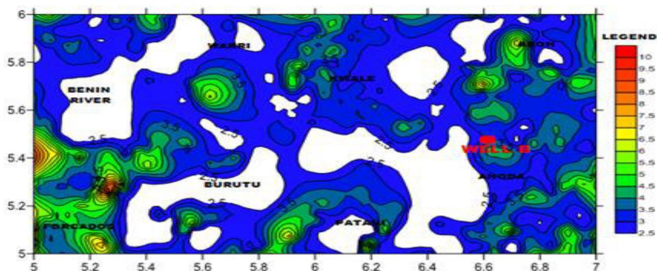 Horizontal gradient magnitude depth map of the study area
