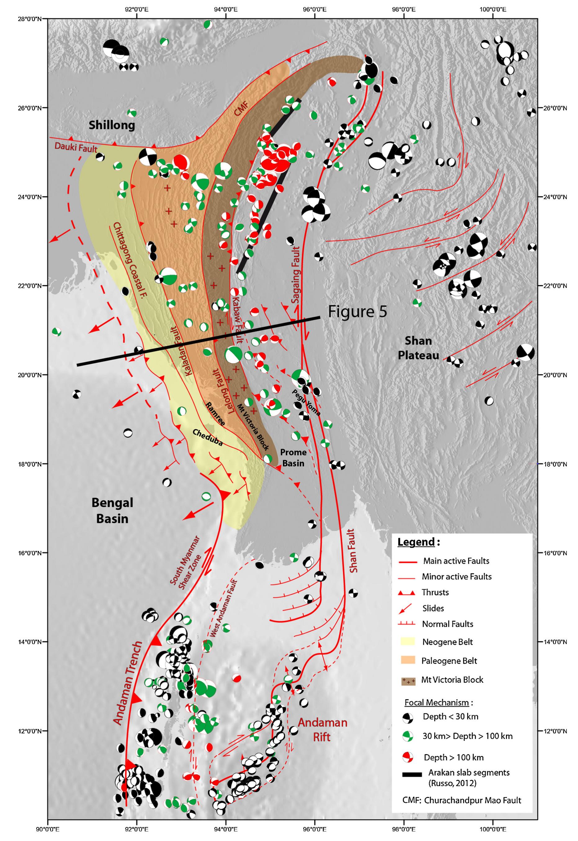 Schematic tectonic map of the burma platelet. active faults
