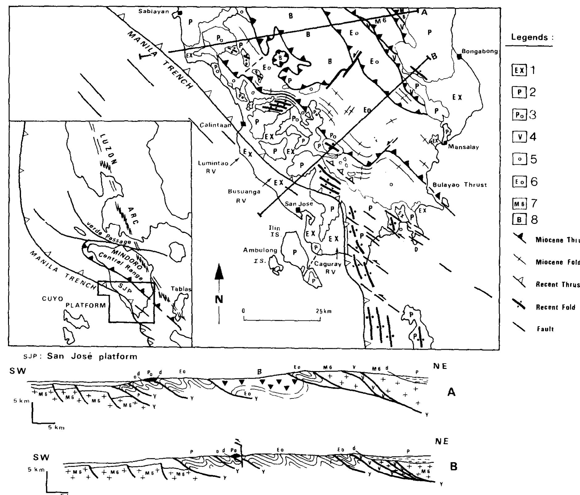 Geological map and cross sections of southwestern mindoro.