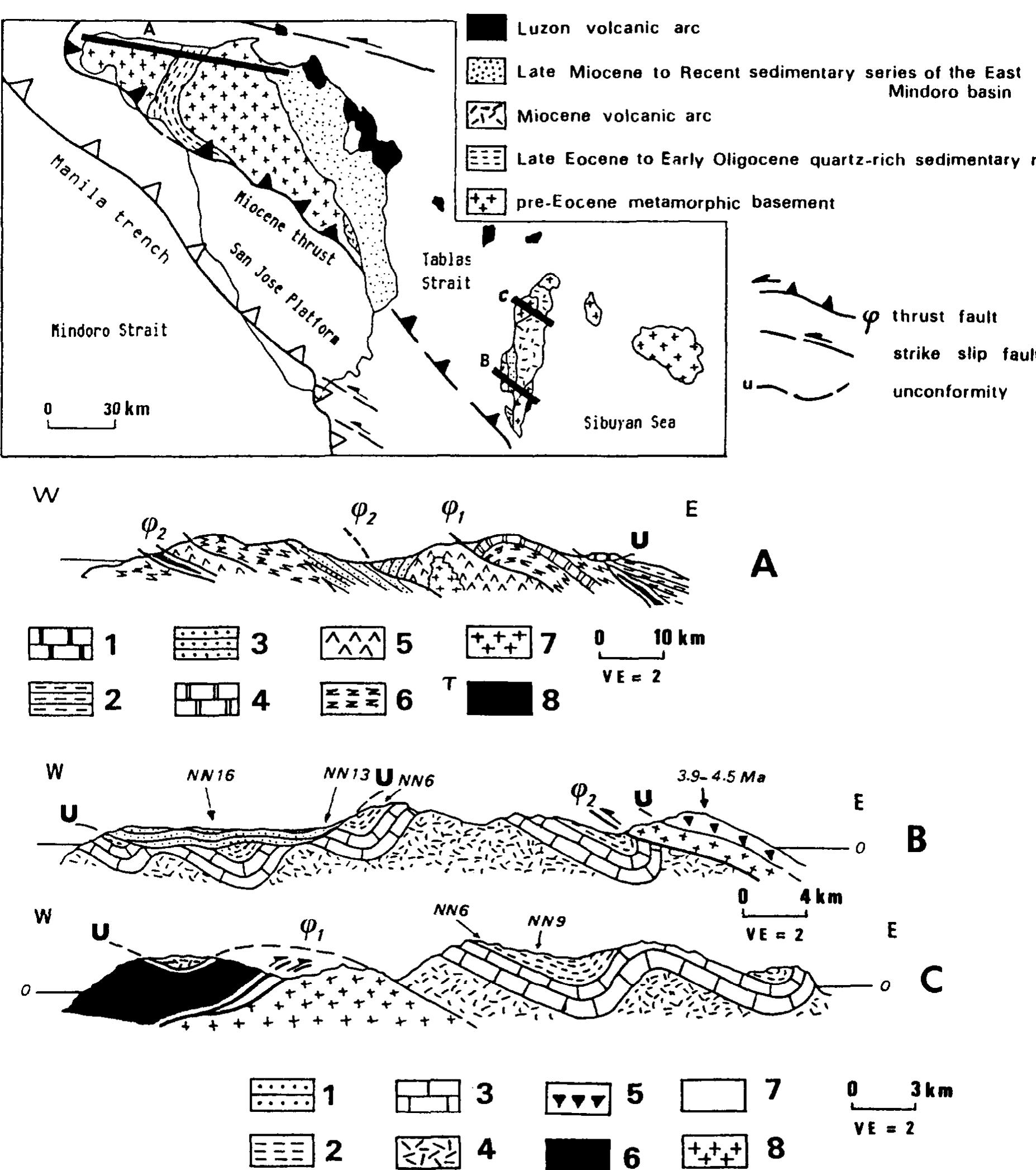 Simplified sketch map and cross sections of the eastern