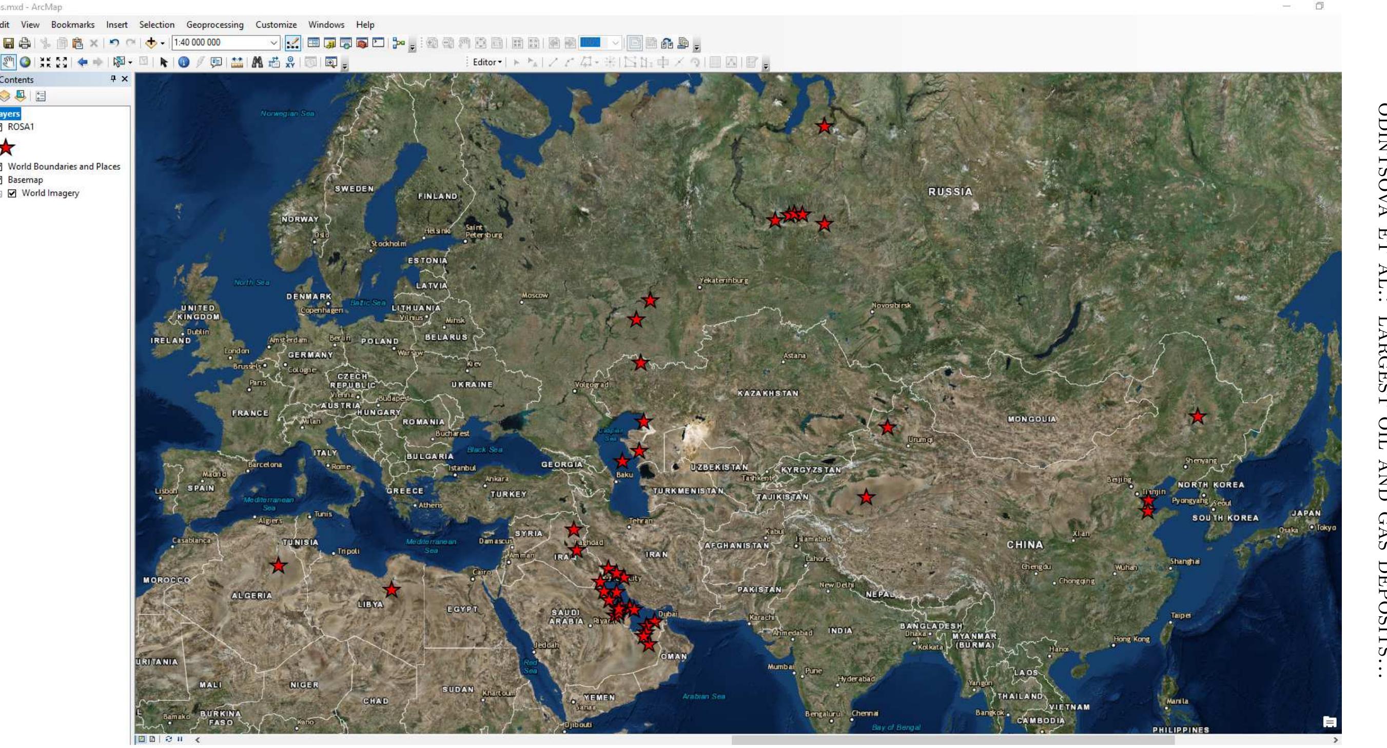 Visualization of the rosa database in arcmap with the