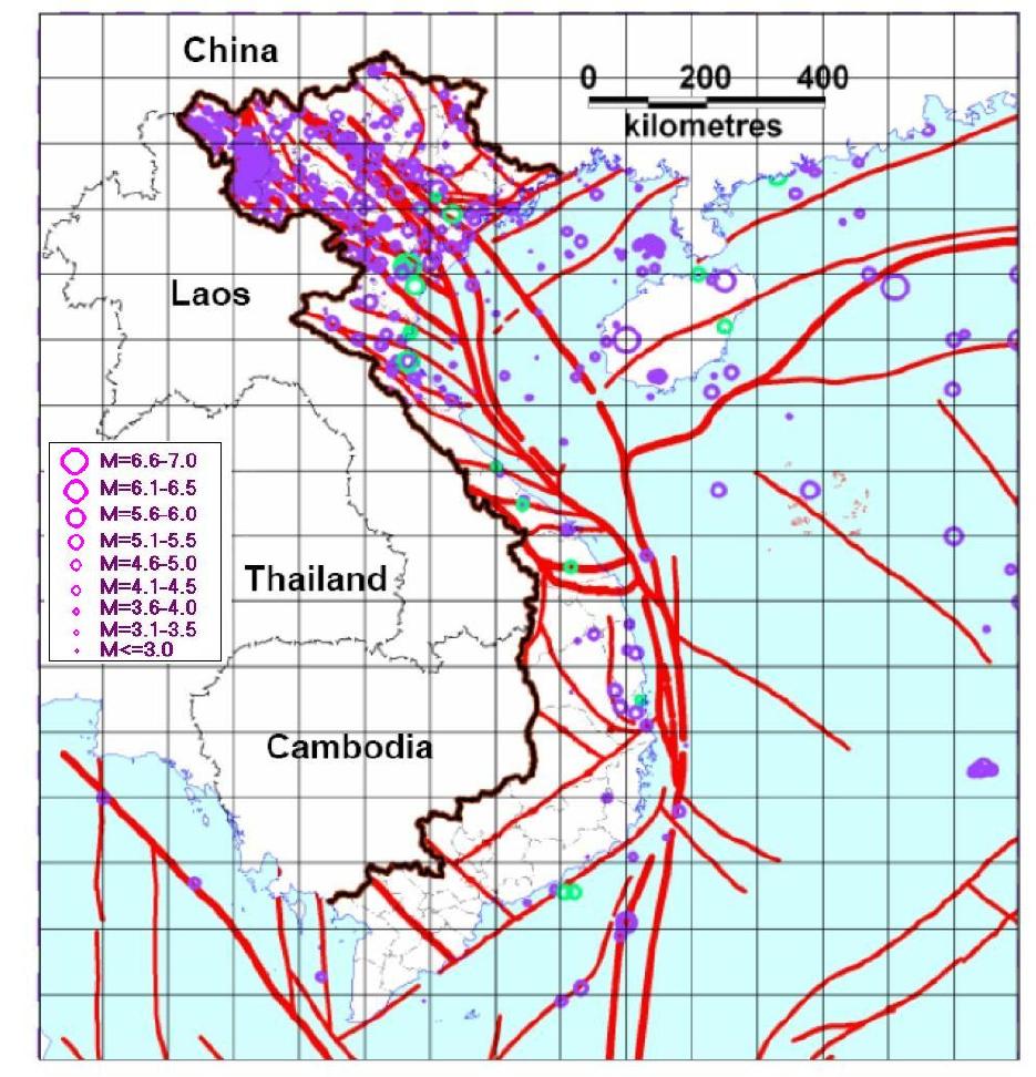 Map of active faults and earthquake epicenters distribution