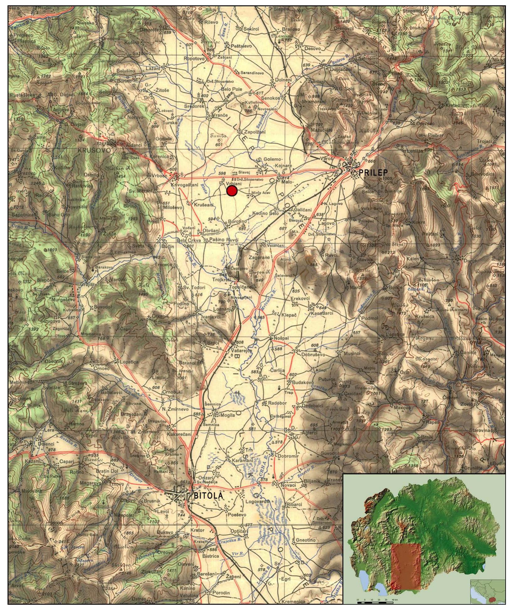 Map of pelagonia with indicated position of vrbjanska cuka