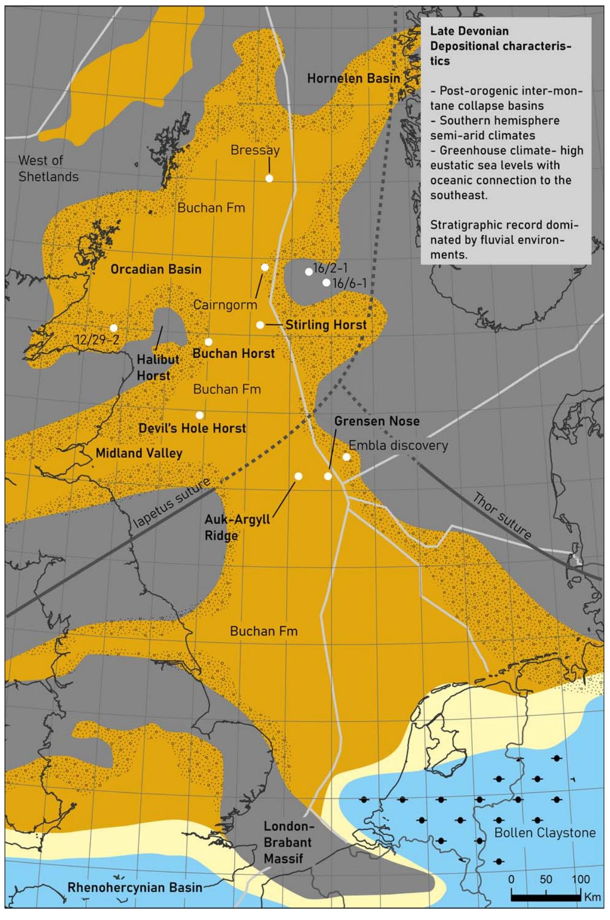 Pan-north sea late devonian palaeogeographic map, drafted