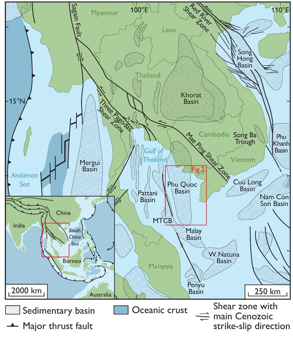 Map of south-east asia showing the locations of sedimentary