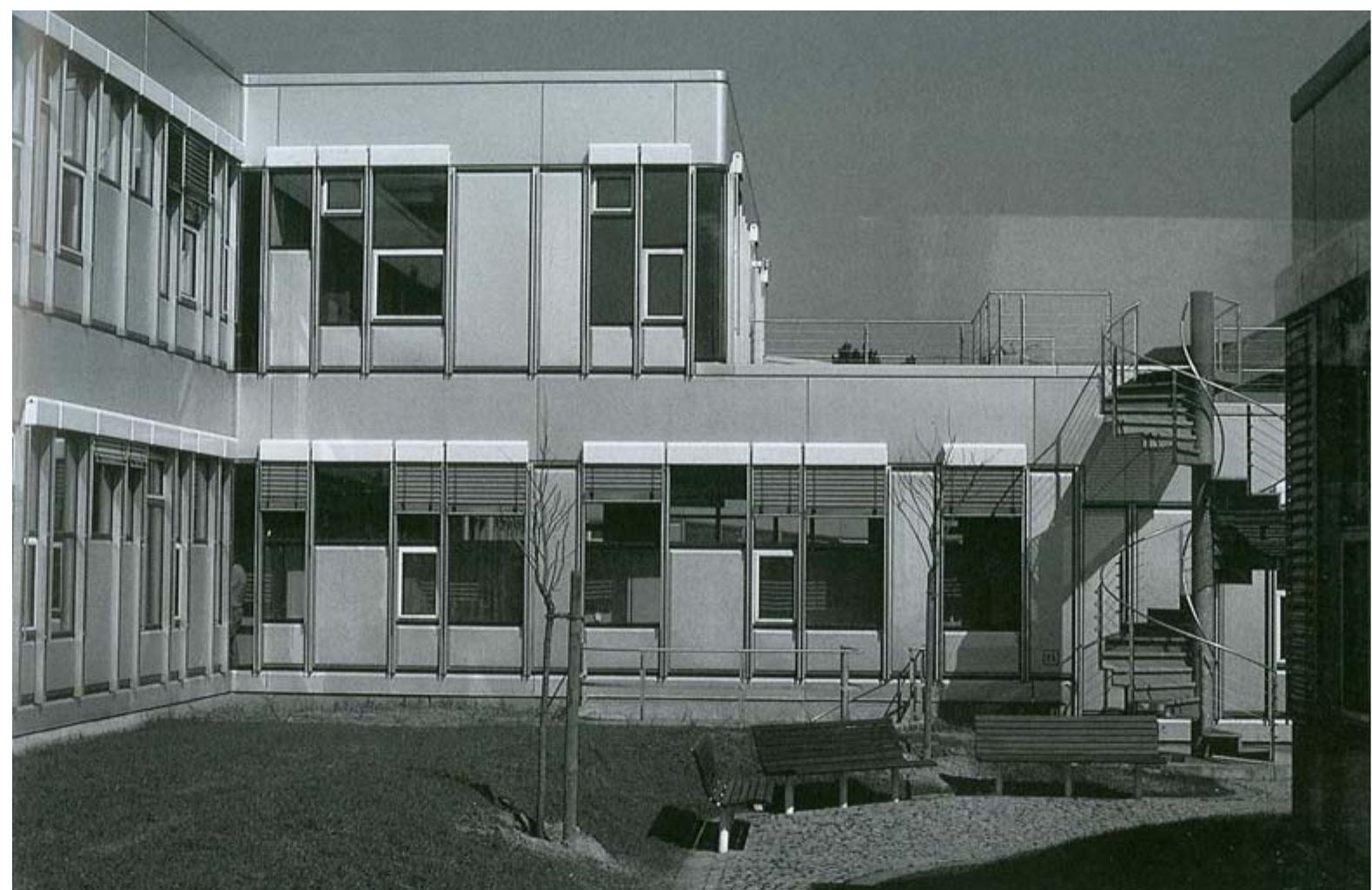 Spiral staircases in the small courtyards and the cor-ten