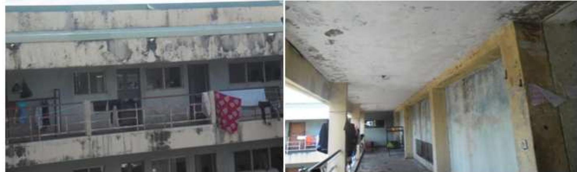 11 pictures show interior of one of the hostel blocks at