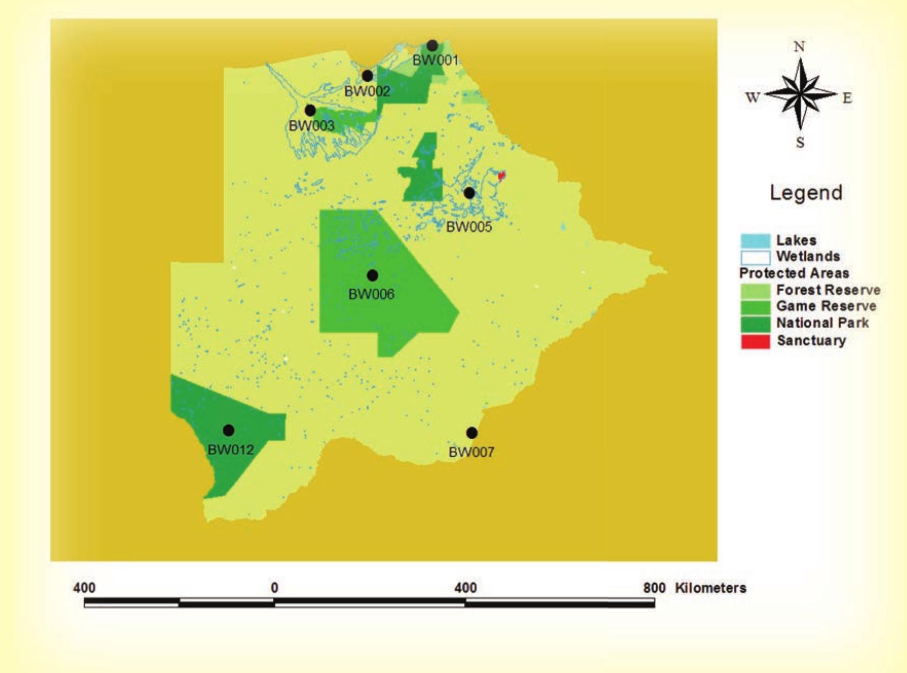 Map of botswana’s seven ibas, identified by their iba