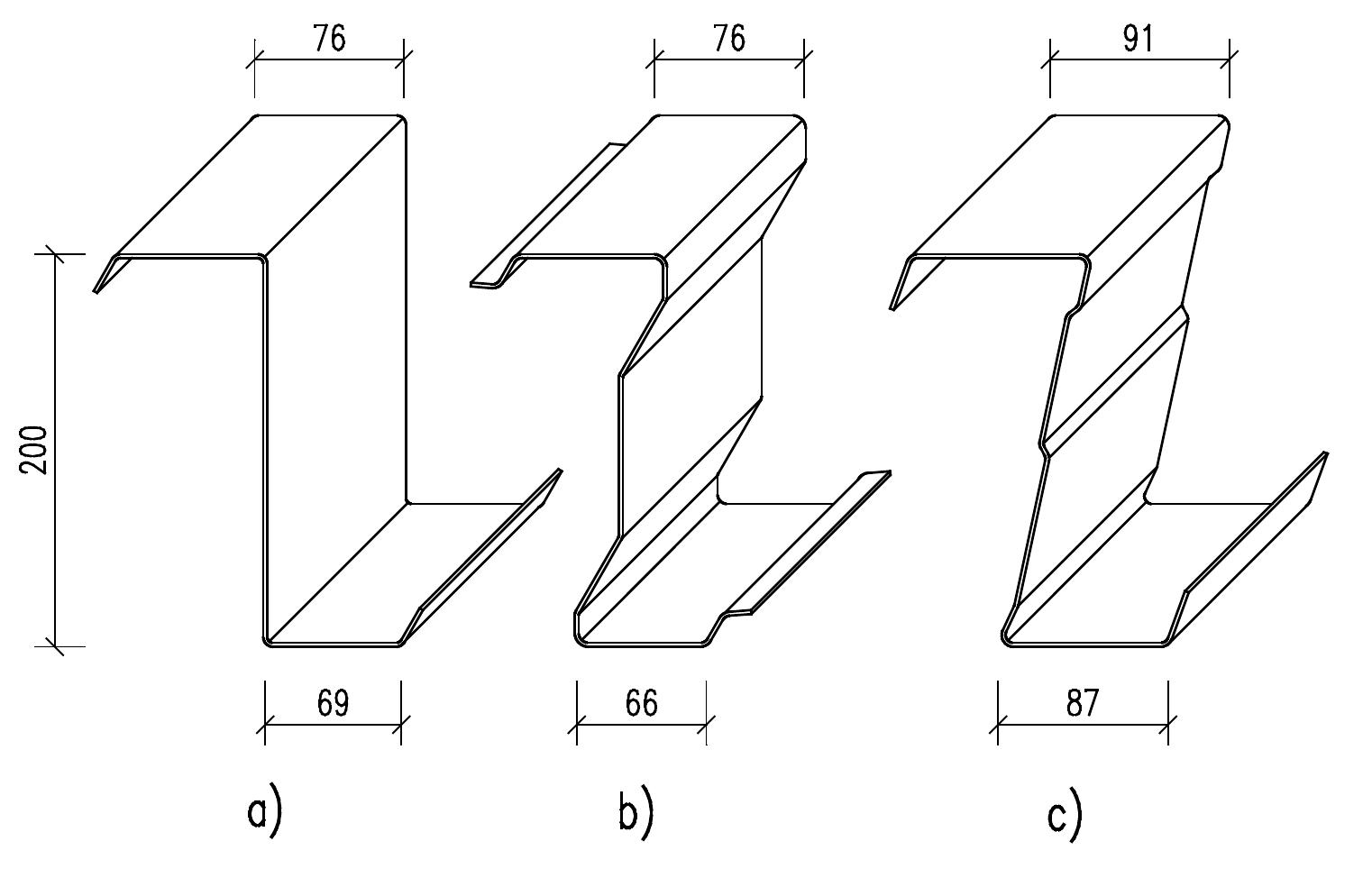 Shows typical cross sections of z-purlins which are