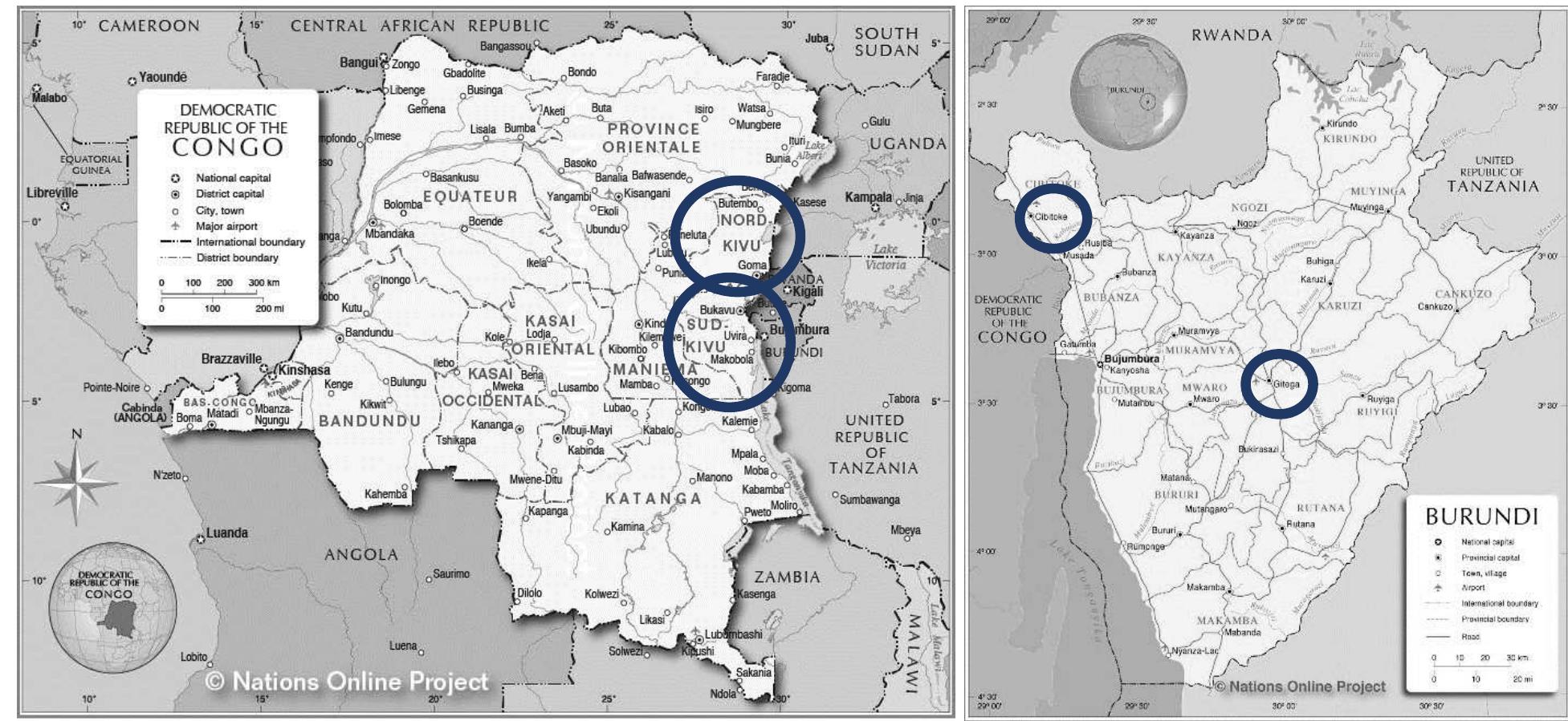Map of drc (south kivu: mulungu, mushweshwe and burhale;