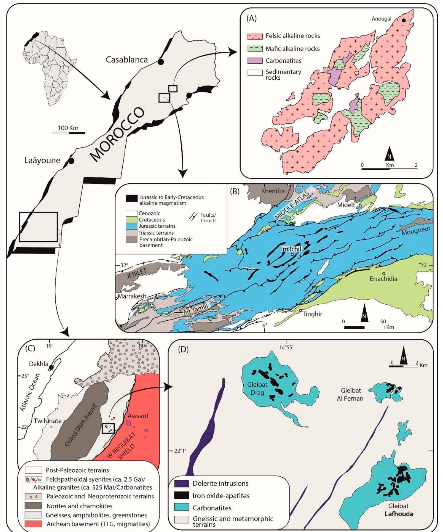Simplified geological maps of: (a) the tamazeght