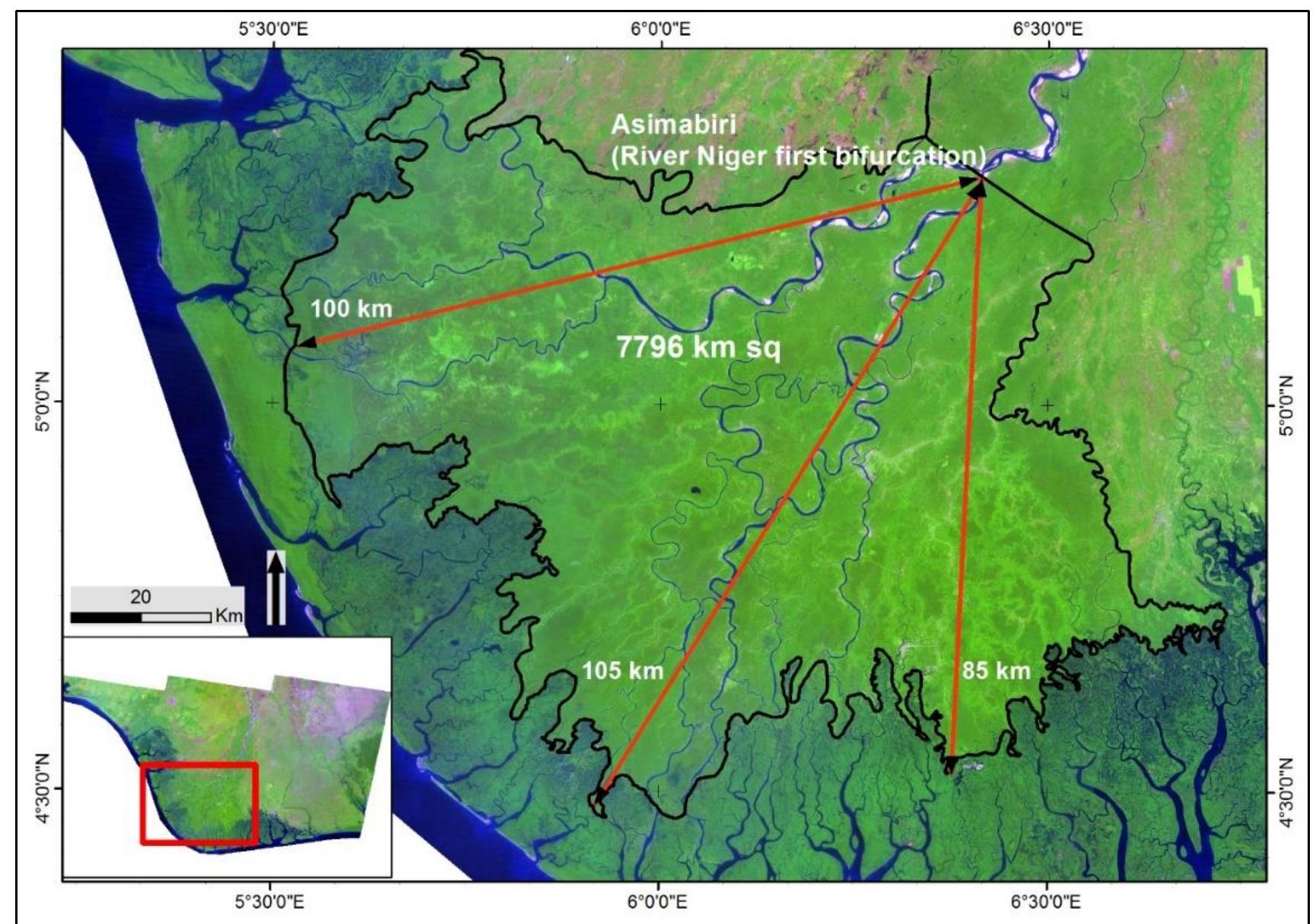 Map of the lower floodplain of river niger, showing the