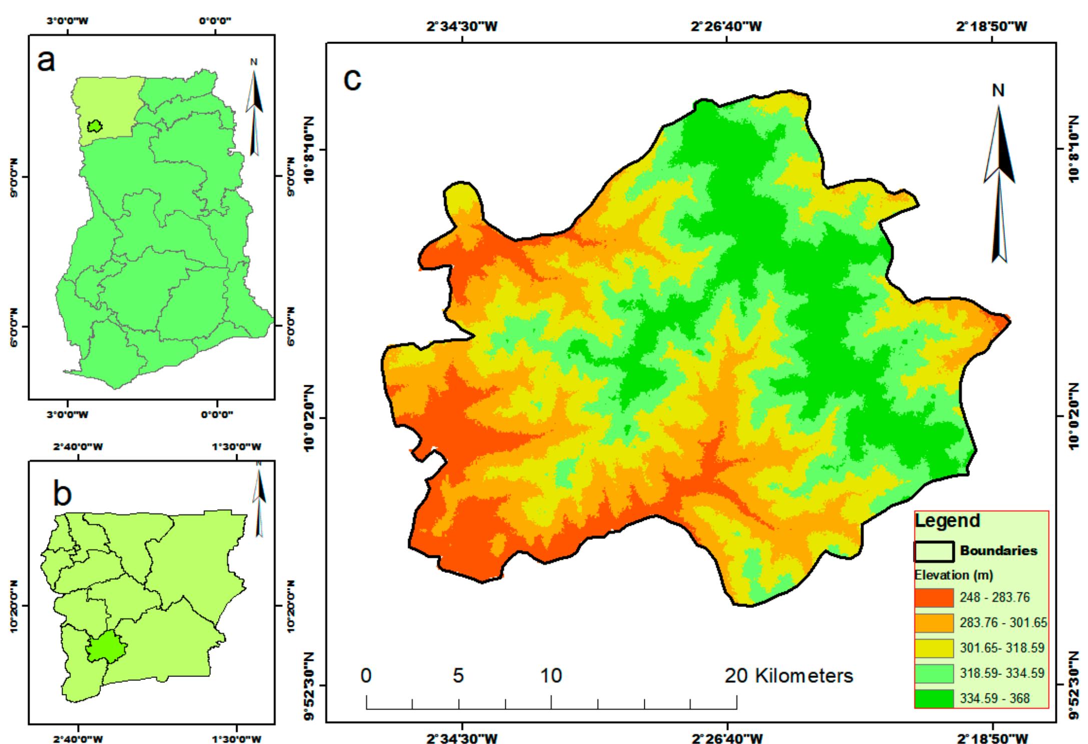Land elevation map of wa municipality located at the upper