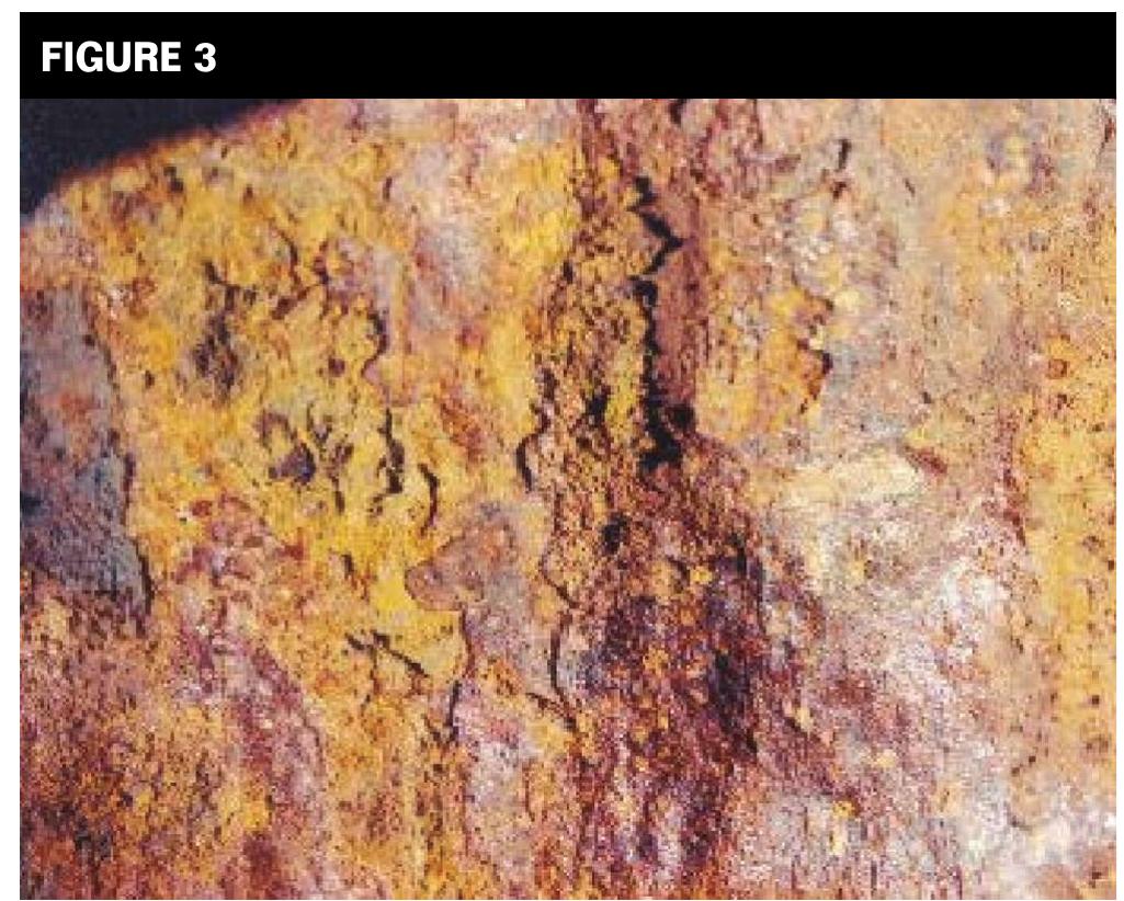 A close view of internal pitting corrosion in the pipe shows