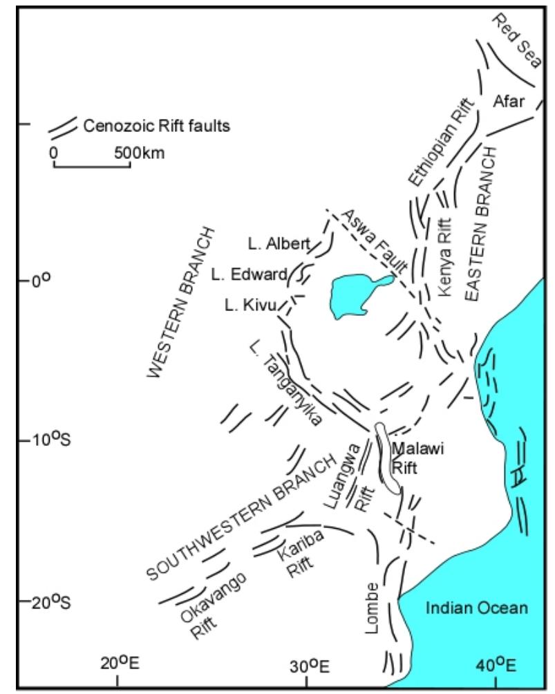 Structural map showing the east african rift system